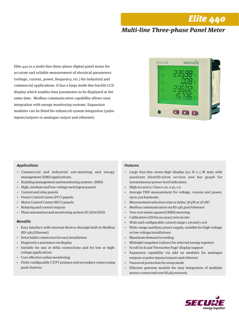 Elite 440 Three-Phase Panel Meter | PDF | Ac Power | Power Supply