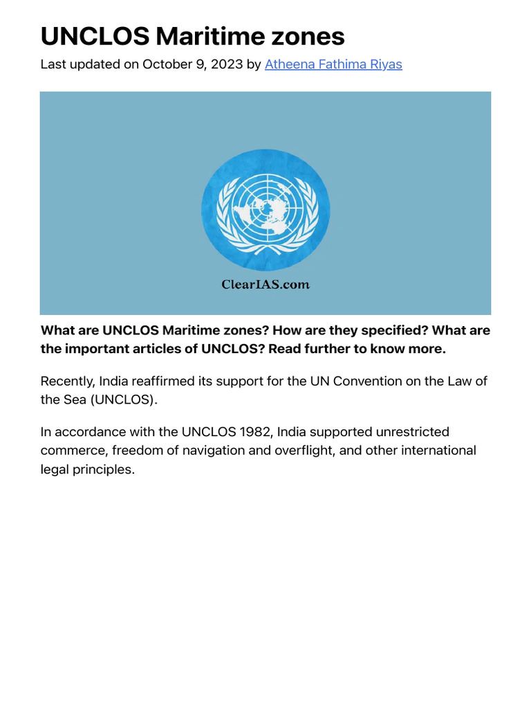 Understanding UNCLOS Maritime Zones | PDF | Territorial Waters | United ...
