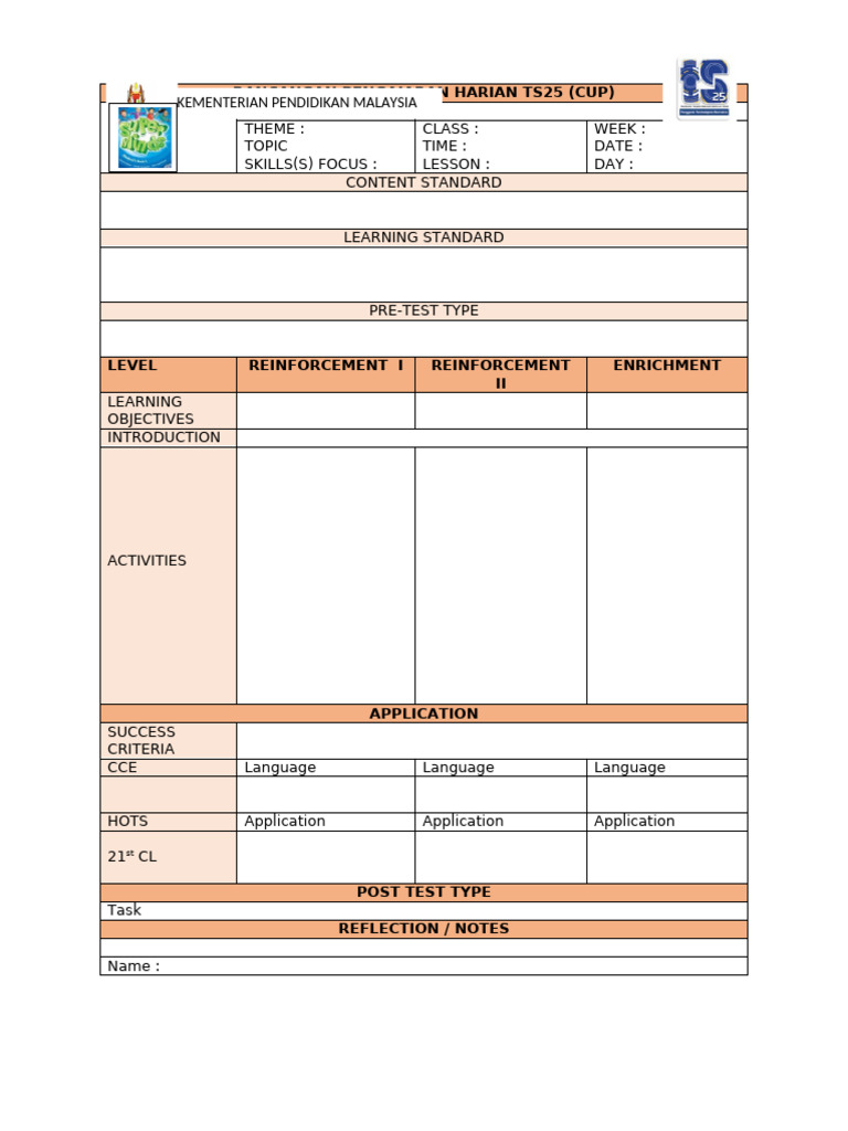 Daily Teaching Plan Template TS25 | PDF