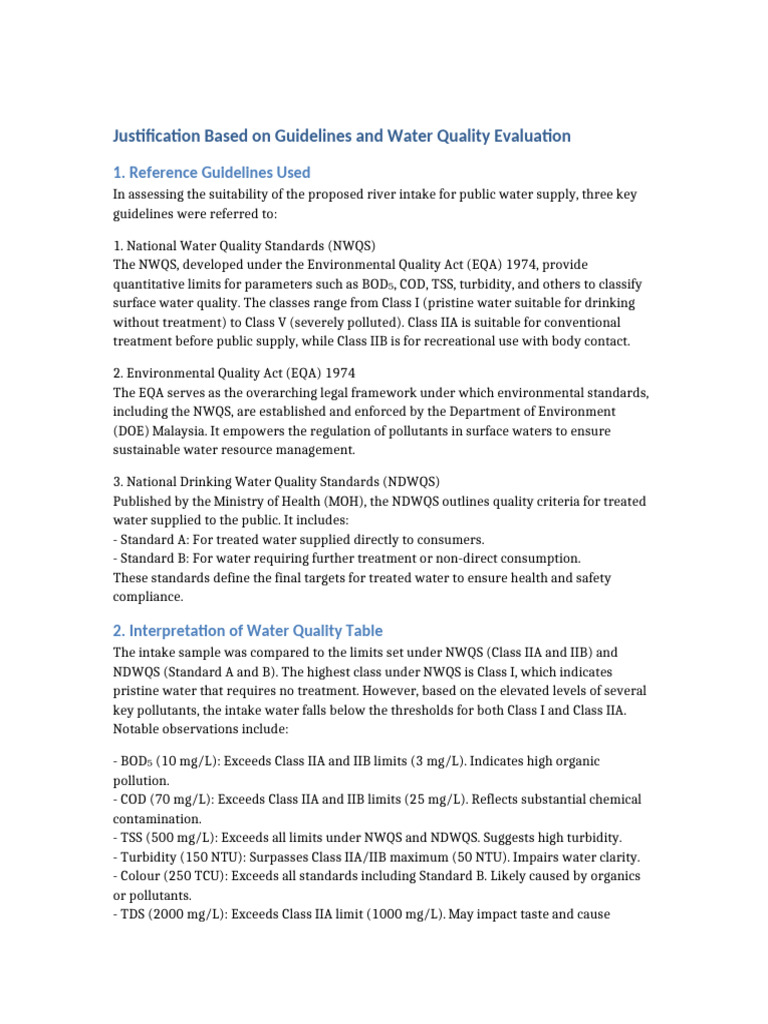 Water Quality Evaluation and Treatment Justification | PDF | Water ...