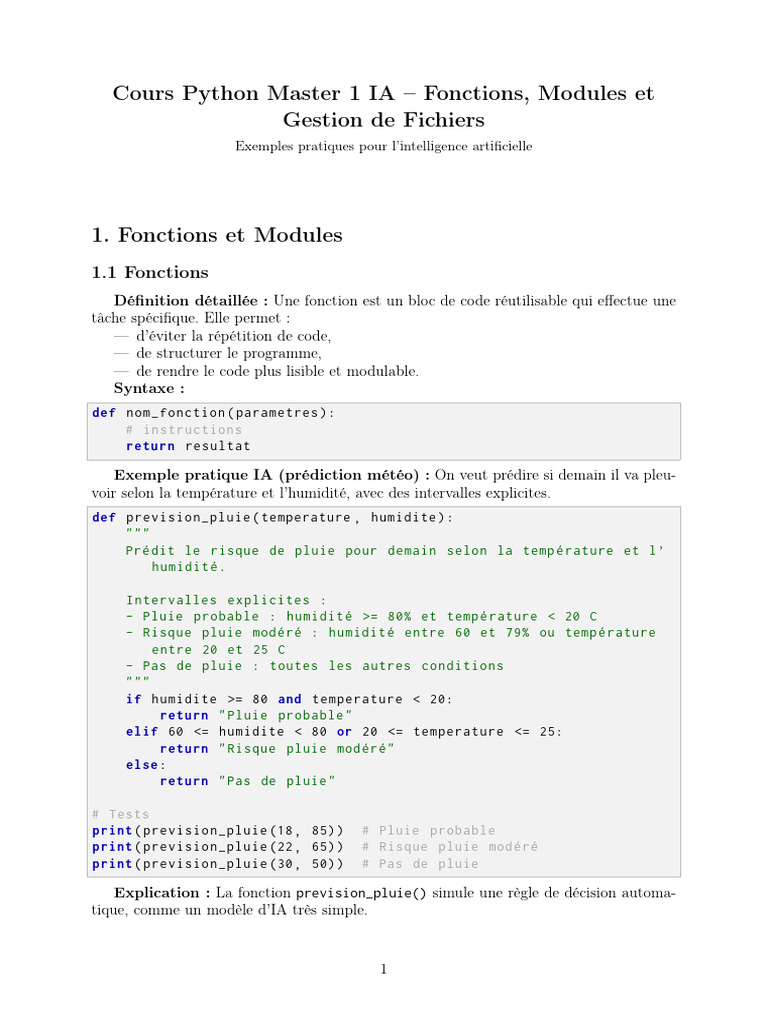 Python IA : Fonctions et Gestion de Fichiers | PDF | Informatique ...