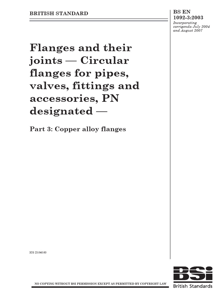 BS EN 1092 3 2003 | PDF | Hydraulic Engineering | Plumbing