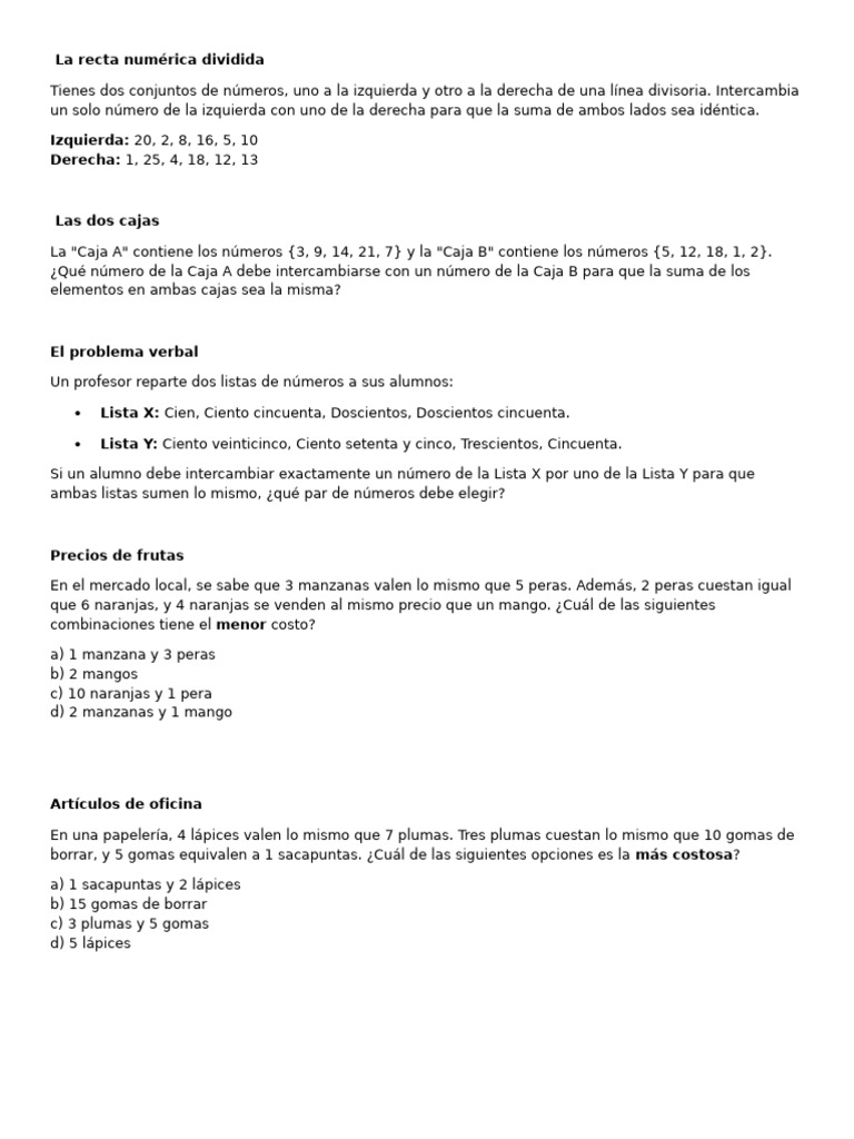 Problemas de Intercambio y Sumas | PDF