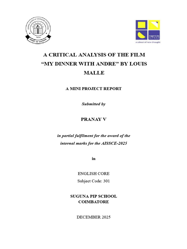 English Project 2025-My Dinner With Andre-By Pranay 12a2 (1) | PDF ...