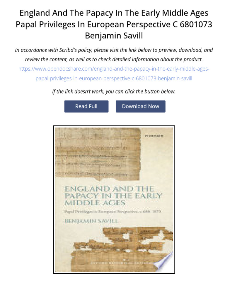 England And The Papacy In The Early Middle Ages Papal Privileges In ...