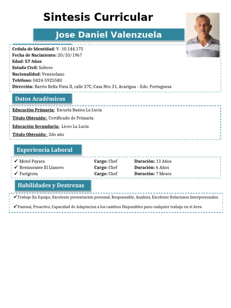 CURRICULUM Jose Daniel Valenzuela Sequera | PDF
