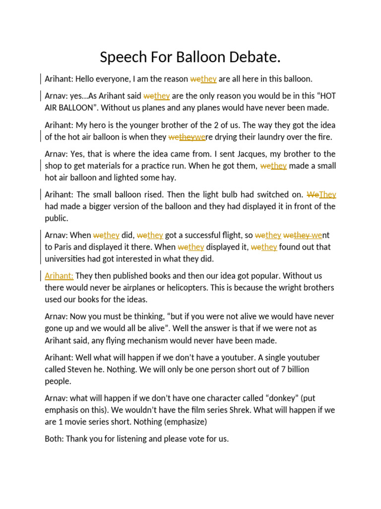 Speech For Balloon Debate | PDF