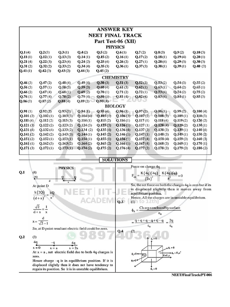 NEET-Final Track - Part Test - 6 - Only Solution | PDF