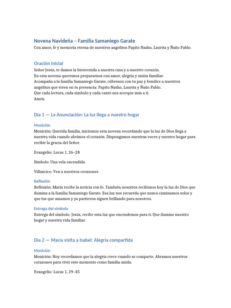 Novena Navideña Familiar Samaniego Garate | PDF | Jesús | Natividad De ...