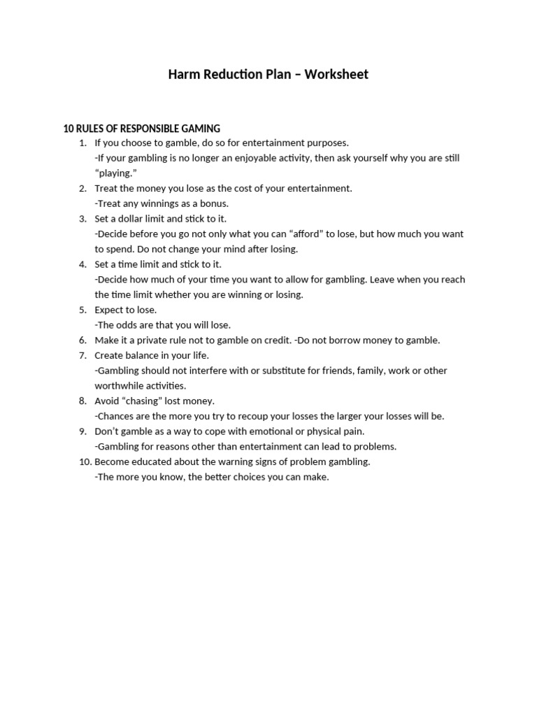Harm Reduction - Worksheet | PDF
