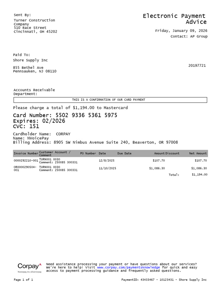 Electronic Payment Confirmation Details | PDF