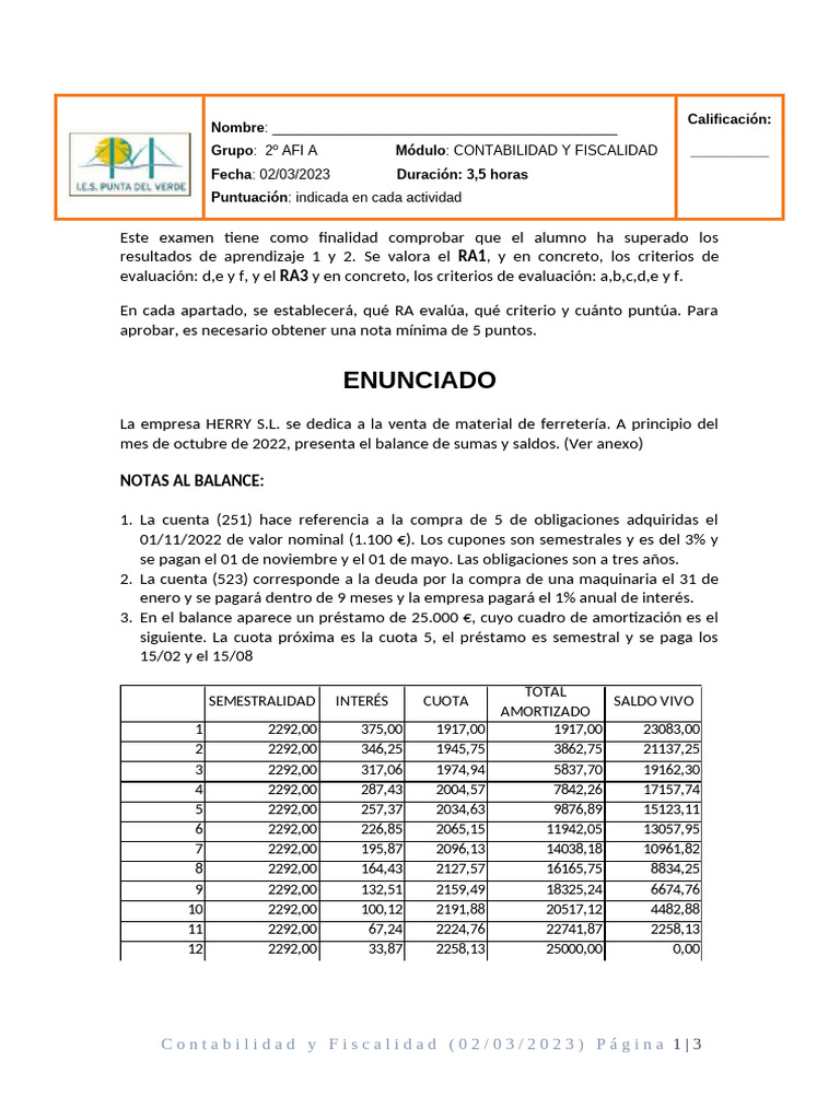 Examen Grupo 2 Afi a (4) | PDF | Contabilidad | Factura