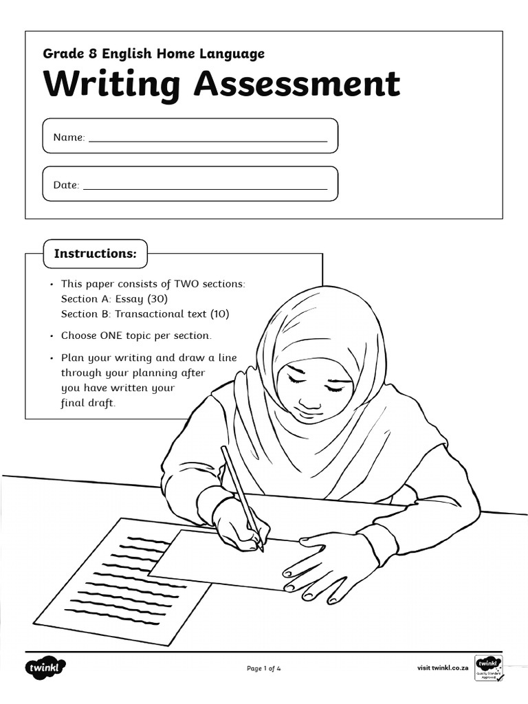 Grade 8 English Writing Assessment Guide | PDF | Essays | Grammar