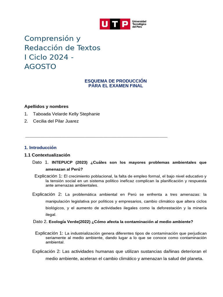 Esquema Para La Final de Redaccion | PDF | Contaminación | Entorno natural
