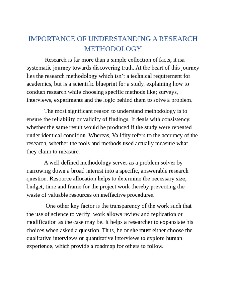 Importance of Understanding a Research Methodology | PDF