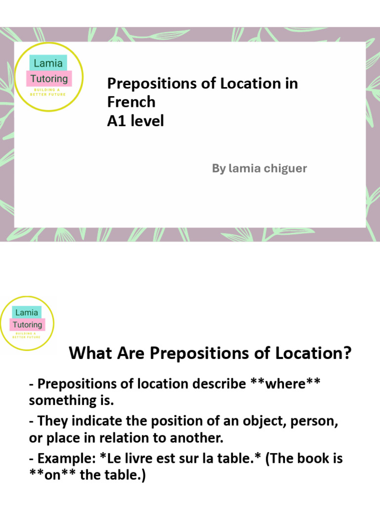 French Prepositions of Location Guide | PDF