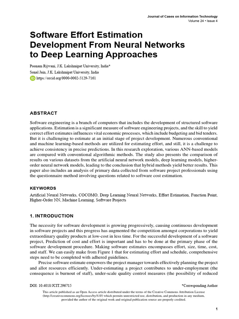 Software Effort Estimation Development From Neural Networks to Deep ...