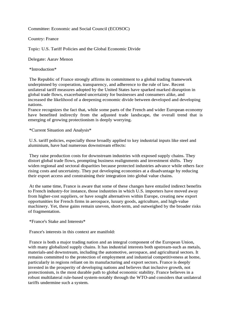 France Position Paper | PDF | Tariff | World Trade Organization