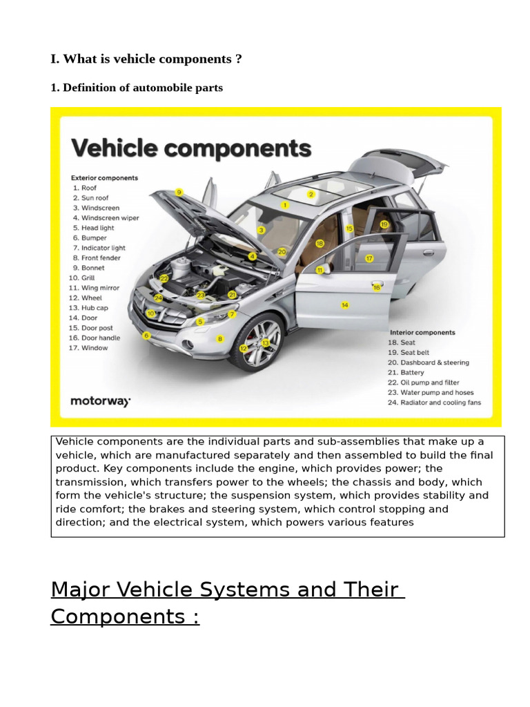 Overview of Vehicle Components Explained | PDF