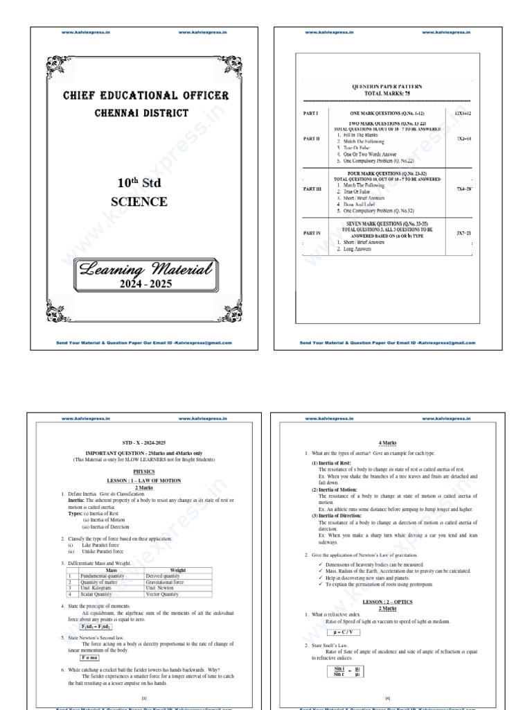 10th Std Science Learning Material 2024 | PDF | Force | Gases