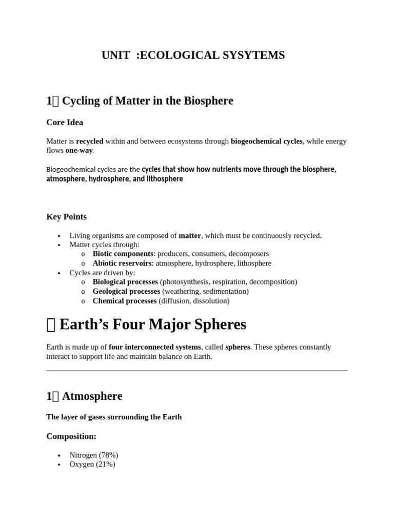 Ecological Systems and Biogeochemical Cycles | PDF | Earth Sciences ...