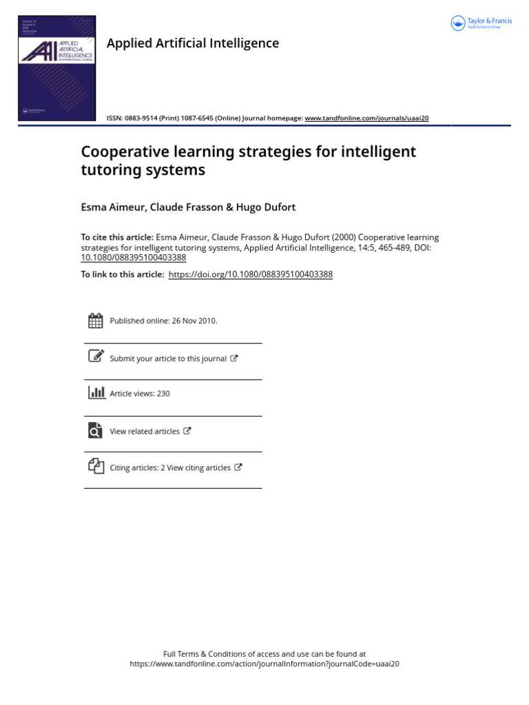 Cooperative Learning Strategies for Intelligent Tutoring Systems | PDF | Learning | Knowledge