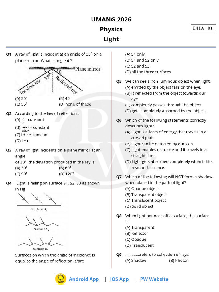 Light Reflection Quiz and Solutions | PDF | Reflection (Physics) | Light