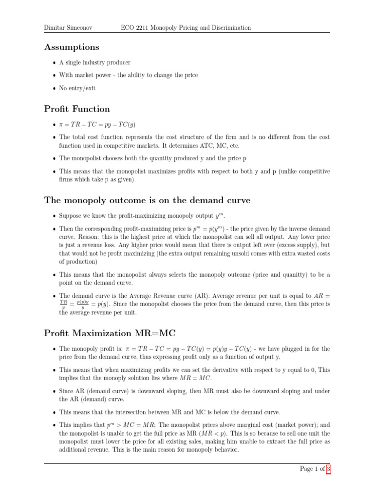 Monopoly Pricing and Discrimination (Chapters 10-11) | PDF | Monopoly ...