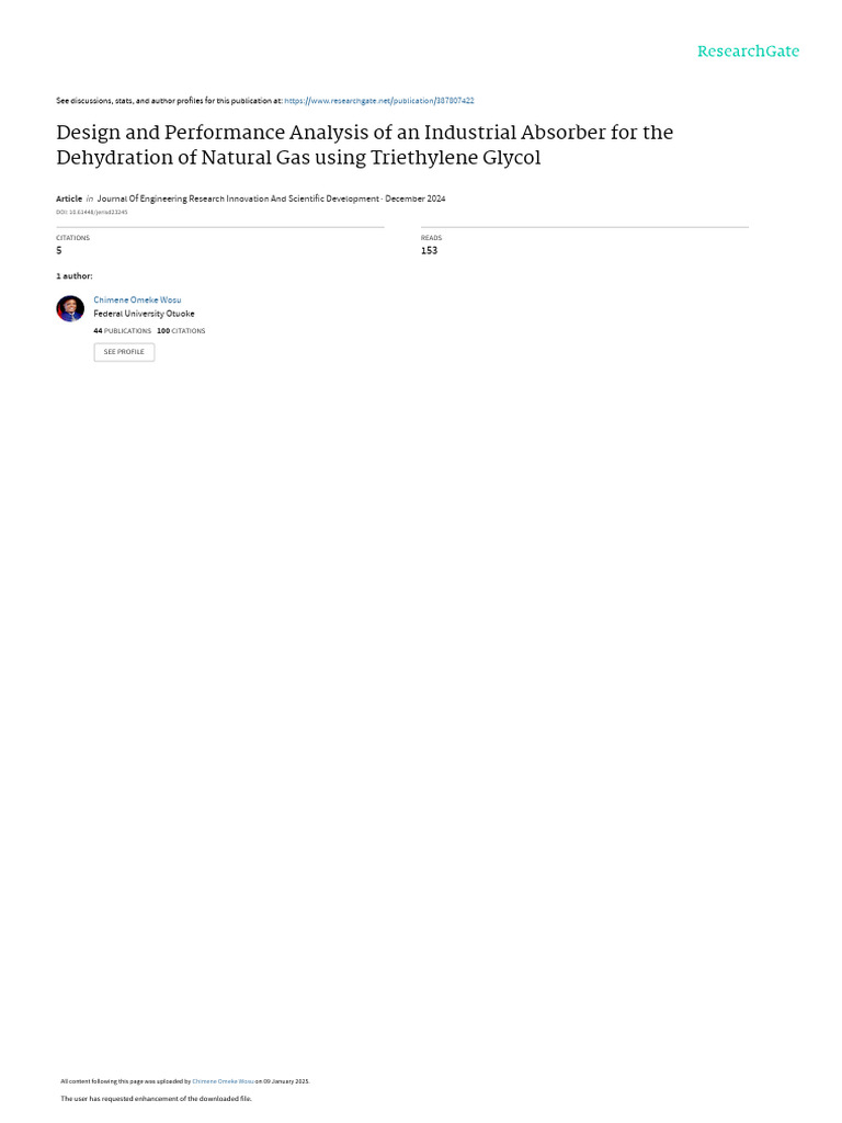 Design and Performance Analysis of Absorber Column | PDF | Natural Gas ...