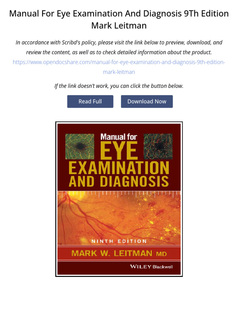 Manual for Eye Examination and Diagnosis 9th Edition Mark Leitman | PDF