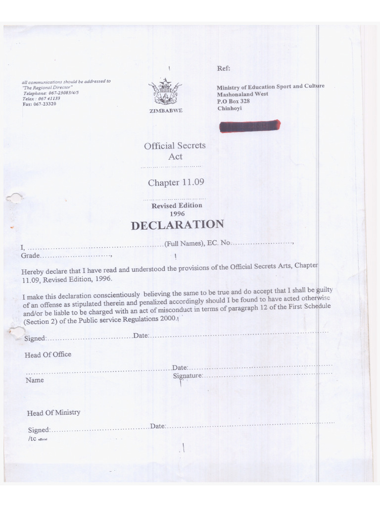 Official Secrecy Act Declaration Form | PDF
