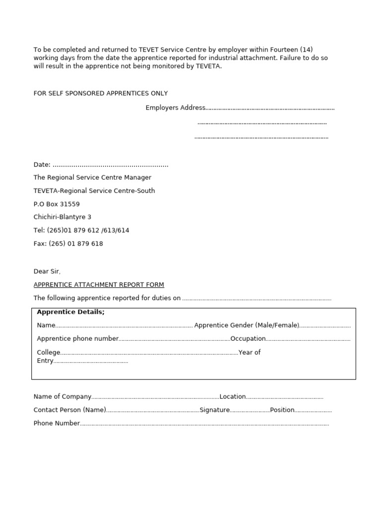 Apprentice Attachment Report Form | PDF