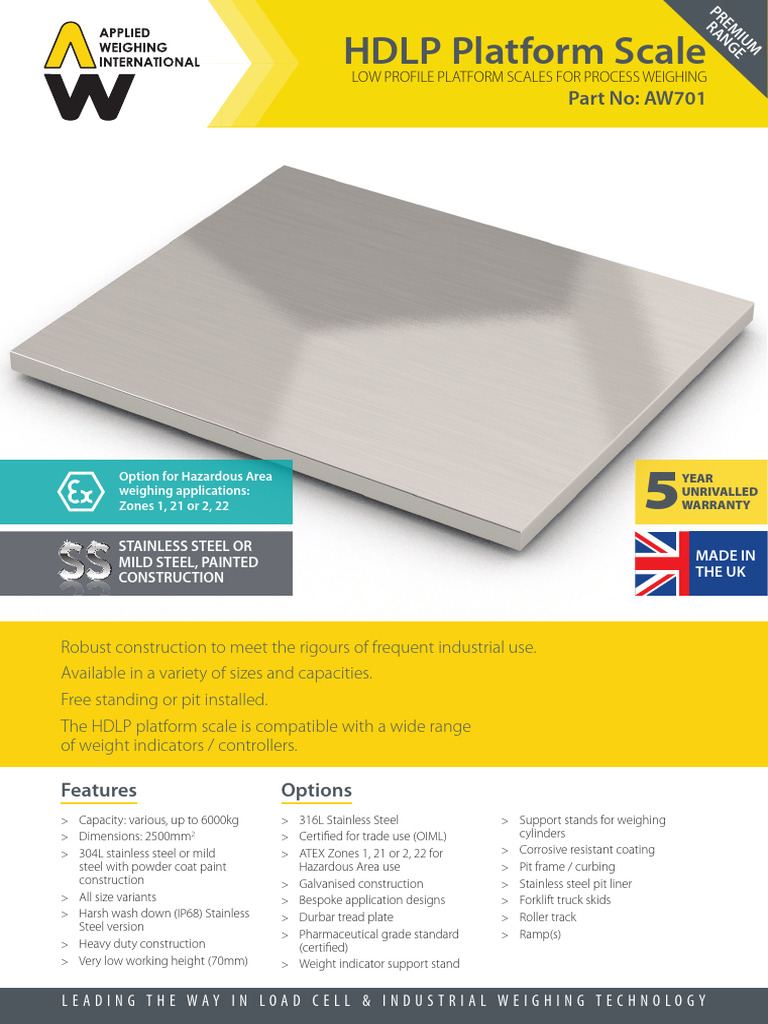 Applied Weighing AW700 Scale HDLP Platform Scale Data Sheet | PDF ...