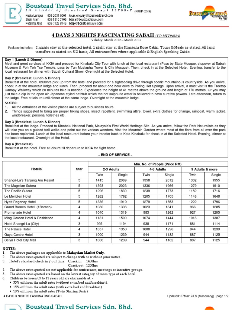 Malaysia Sabah 4d Fascinating Sabah 010312 310313 | PDF | Business | Travel