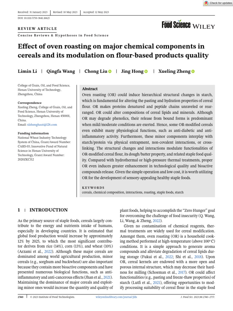 Journal of Food Science - 2023 - Li - Effect of Oven Roasting On Major ...