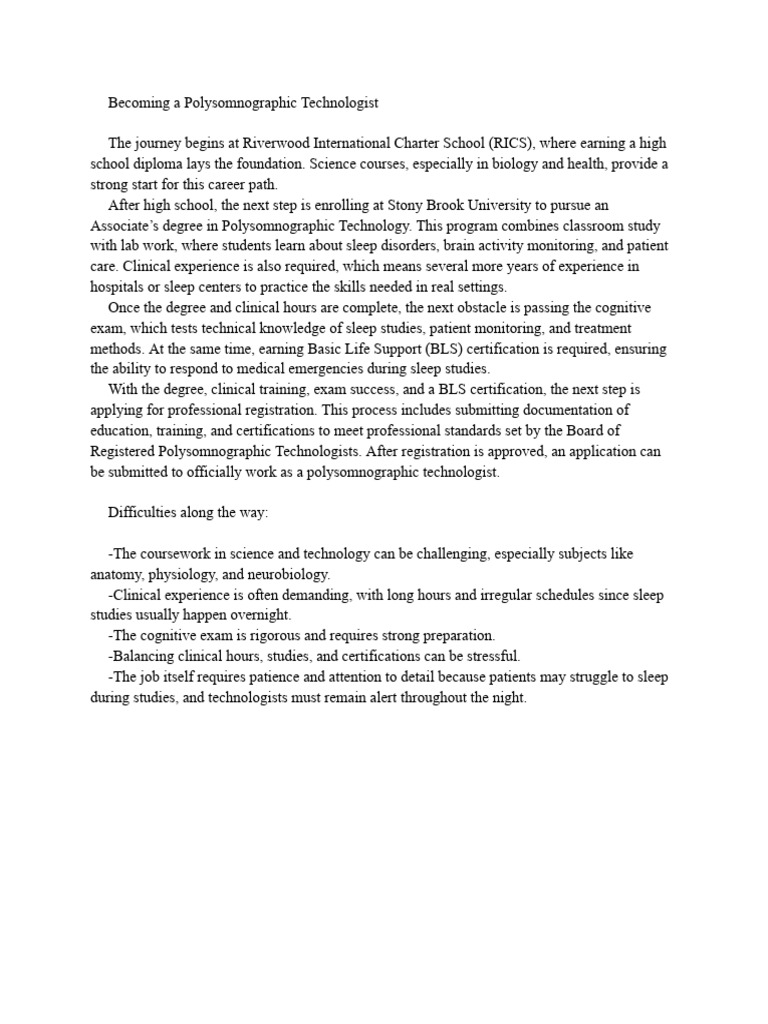Path to Becoming a Polysomnographic Technologist | PDF | Sleep | Health ...