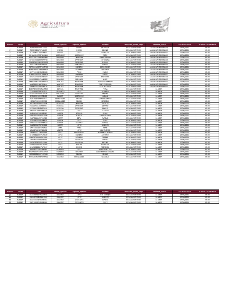 Formato_calendario de Entrega_ceda Ixtacamaxtitlan_dia 15 | PDF