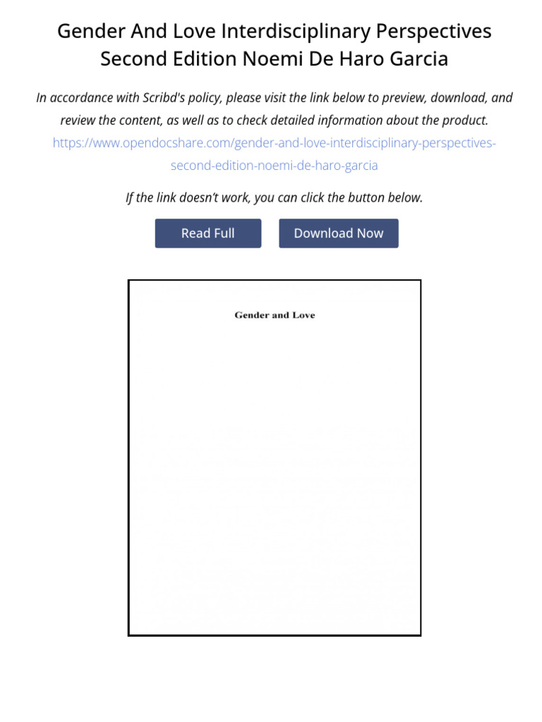 Gender and Love Interdisciplinary Perspectives Second Edition Noemi De ...