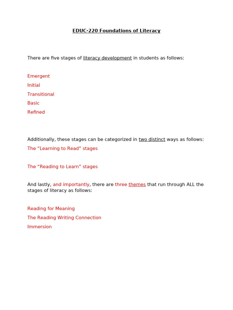 Stages of Literacy Overview (1) | PDF