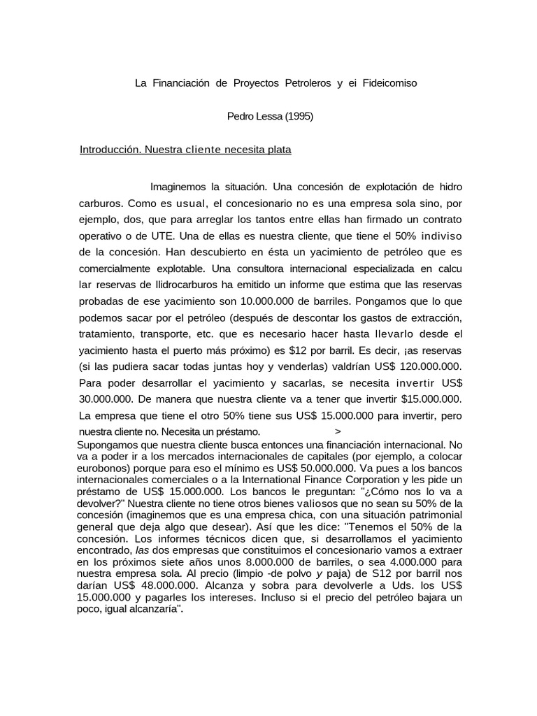 Pedro Lessa (1995) - Financiacion de Proyectos Petroleros | PDF ...