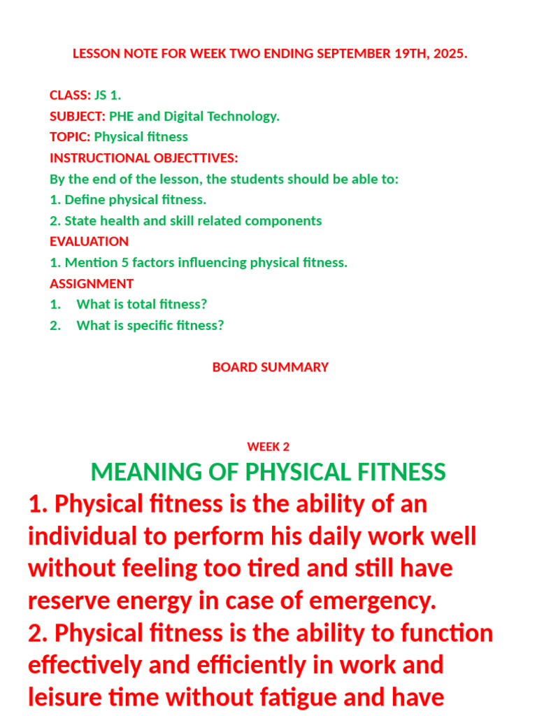 First Term Js 1 Week 2 (New) (1) | PDF | Physical Fitness | Strength Training