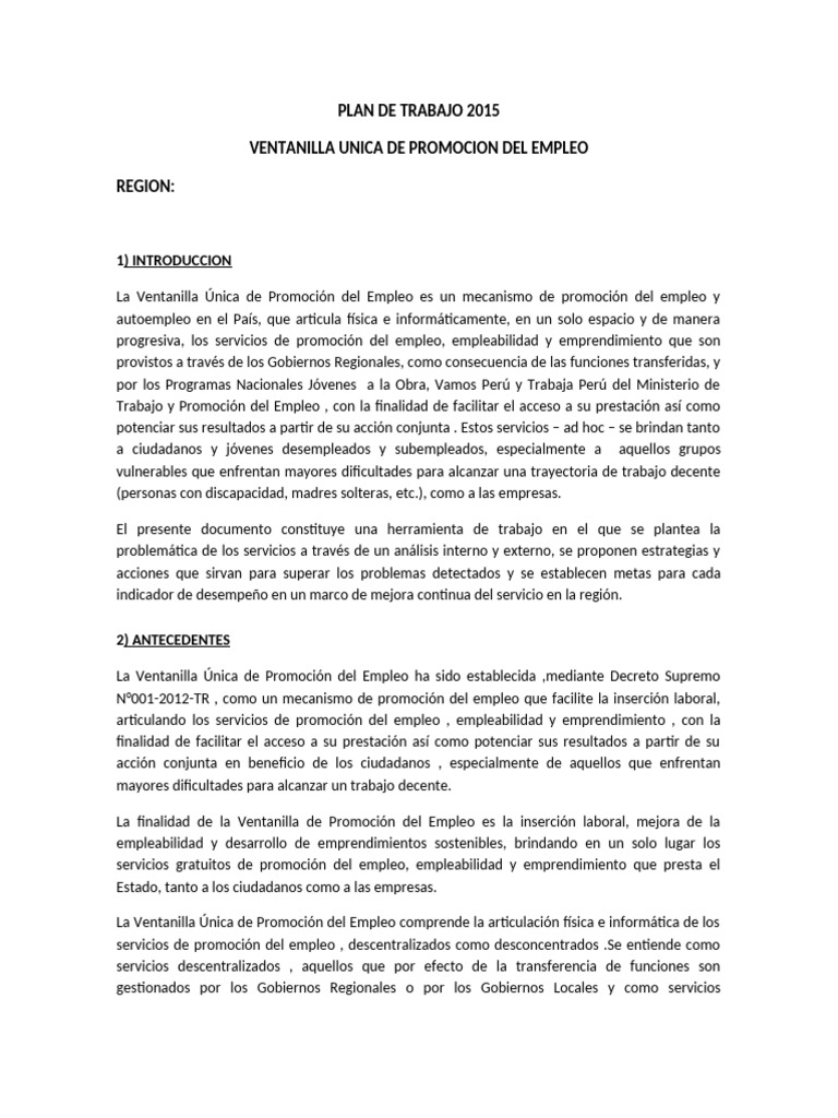 PLAN DE TRABAJO 2015 | PDF | Empleo | Análisis FODA