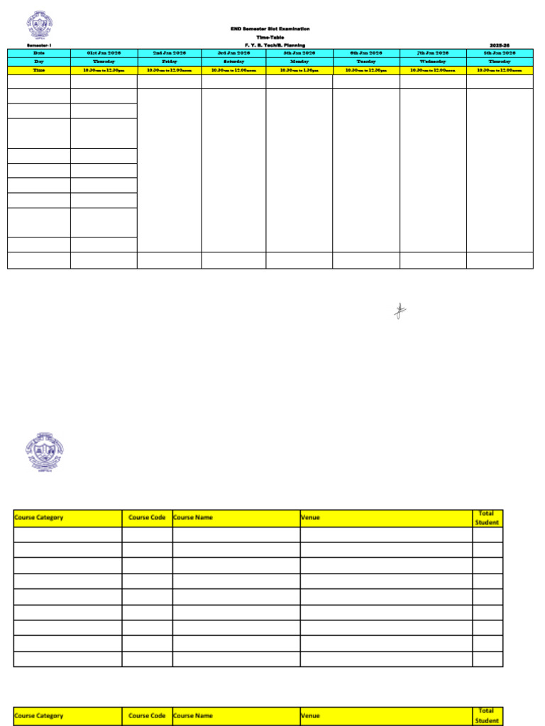 FY UG ESE Sem Time Table January AY-2025-26 Odd Sem | PDF | Engineering ...
