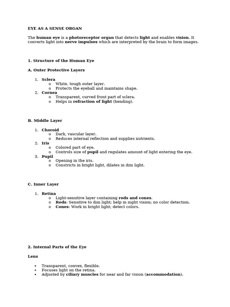 EYE AS A SENSE ORGAN pdf | PDF | Human Eye | Eye