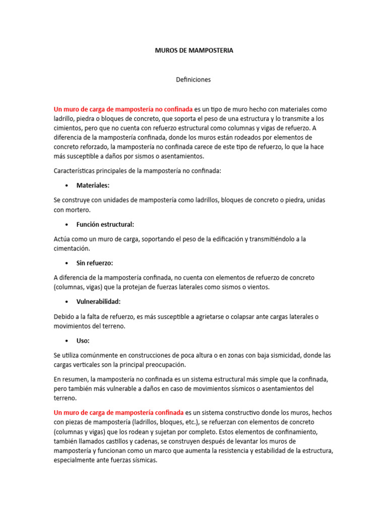 Muros de Mampostería: Tipos y Características | PDF | Albañilería ...