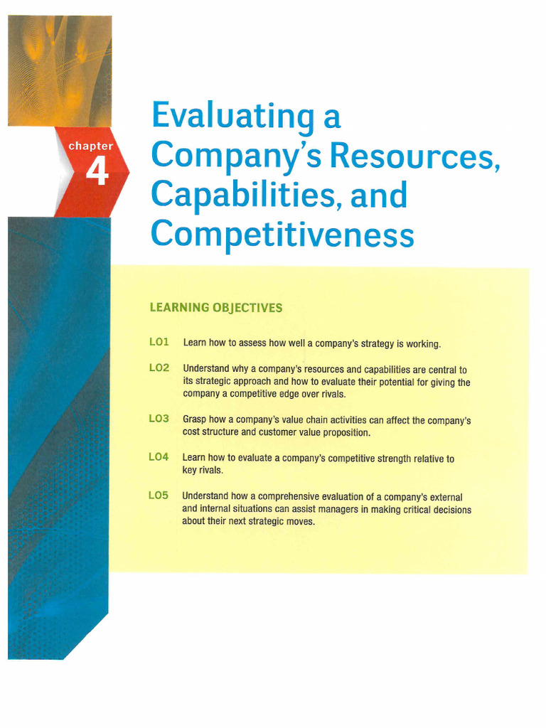 CH 4 EVALUATING A COMPANY RESOURCES, CAPABILITIES AND COMPRTITIVENESS | PDF