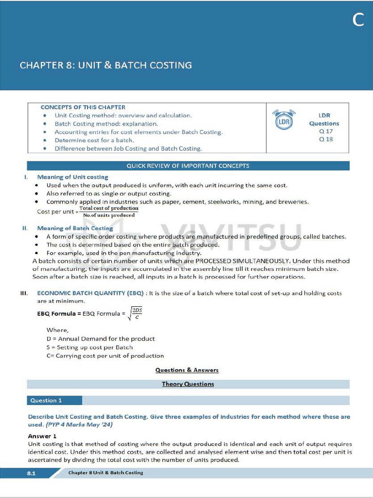 Unit and Batch Costing Methods Explained | PDF | Business Economics ...