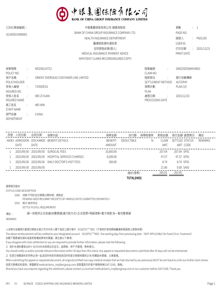 In-Patient Claims(Insured Copy) 1739432166 | PDF | Insurance | Social ...