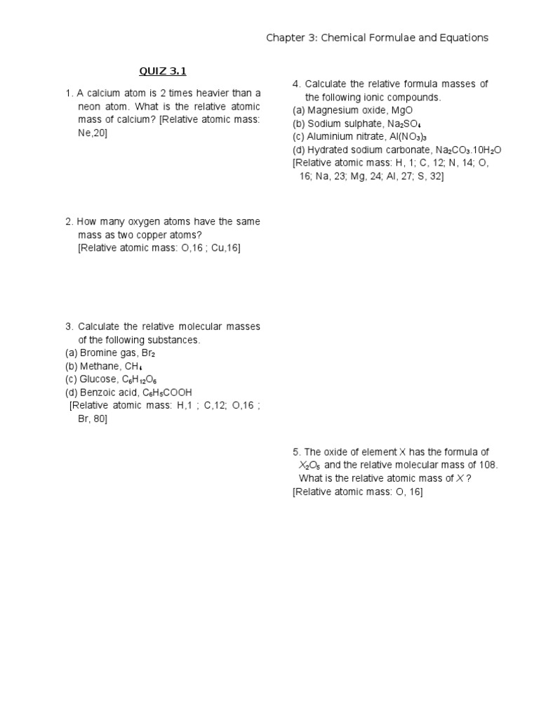 Quiz 3.1 Kimia Form 4 | PDF | Oxide | Oxygen