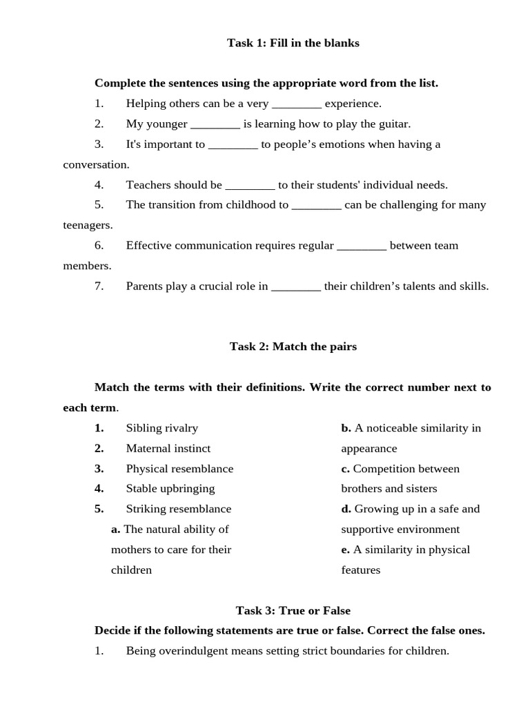 Tasks and answers Unit 1-2 IELTS | PDF | Adolescence | Sibling